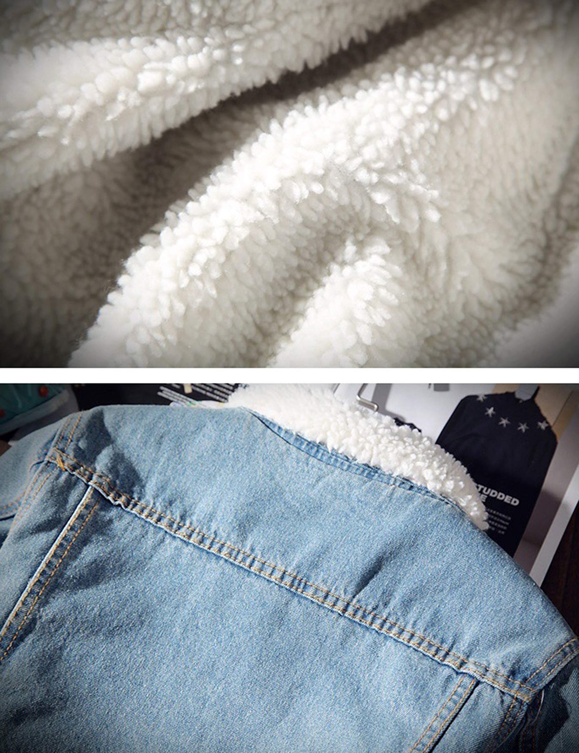 Springrain Men's Sherpa Fleece Lined Denim Jacket Warm Winter Trucker Jacket Cowboy Jean Jacket(LightBlue-M)