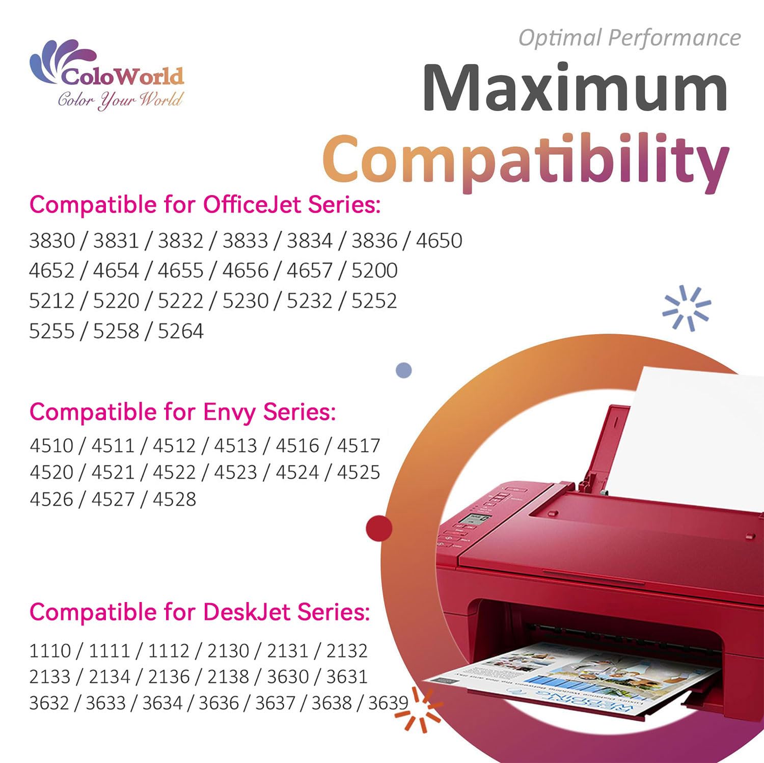 ColoWorld Remanufactured Printer Ink 63 Replacement for HP 63 Ink Cartridge Combo Pack Fit for Envy 4520 3634 OfficeJet 3830 5252 4650 5258 4655 4652 DeskJet 3636 3630 3637 Printer (1 Black,1 Color)