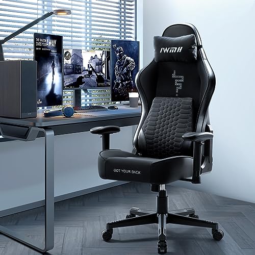 IWMH Office Chair for Adults, Ergonomic Computer Chair with Lumbar Support, High Back Executive Swivel Rolling Desk Chair, Height Adjustable (Black 1)