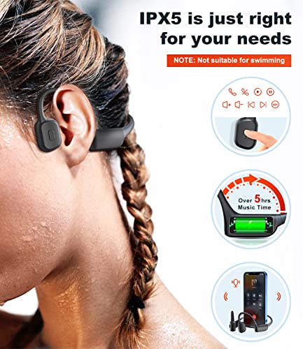 LAKKA Bone Conduction Headphones, Open-Ear Headphones Bluetooth 5.3 Sport Headset with Mic, IPX5 Waterproof Sweatproof Lightweight Wireless Earphone for Running Cycling Driving Workouts, with Earplugs