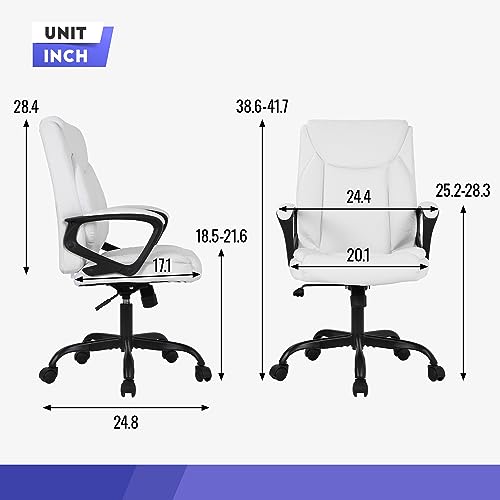 Home Office Chair Ergonomic Desk Chair PU Leather Task Chair Executive Rolling Swivel Mid Back Computer Chair with Lumbar Support Armrest Adjustable Chair for Men White