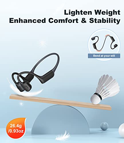 LAKKA Bone Conduction Headphones, Open-Ear Headphones Bluetooth 5.3 Sport Headset with Mic, IPX5 Waterproof Sweatproof Lightweight Wireless Earphone for Running Cycling Driving Workouts, with Earplugs