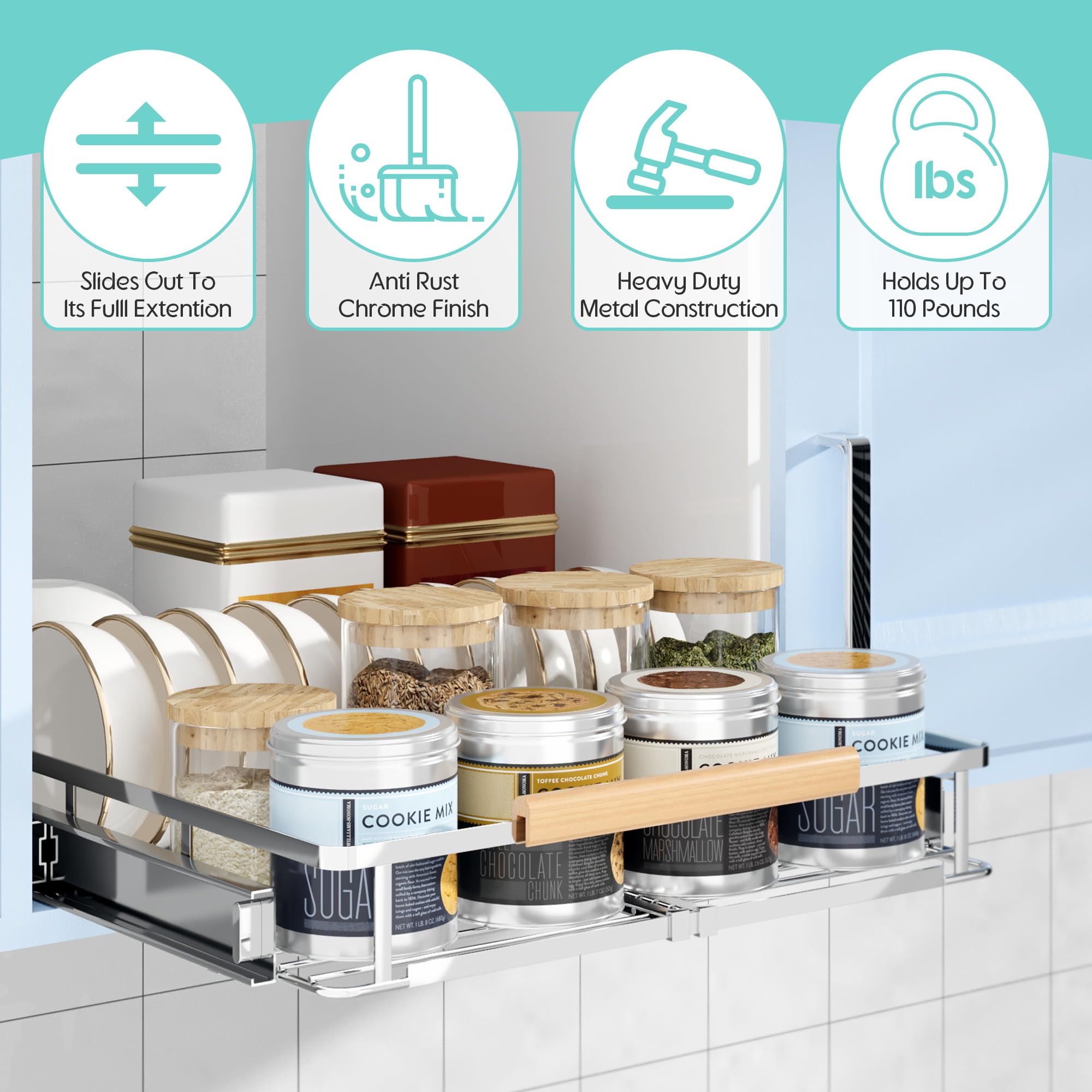 jkxoo 2Pack Expandable Pull Out Cabinet Organizer, Adjustable Width:12.3~18.5''W x 22.5''D Under Sink Organizer, Drawer Storage Shelves for Kitchen, Bathroom, Closet, Pantry, Cupboard, Pots, Pans