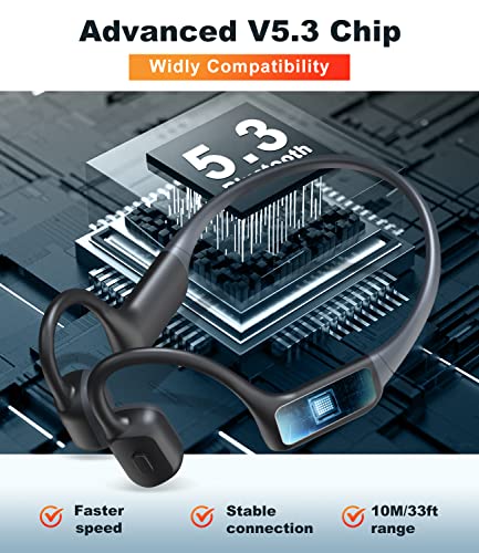 LAKKA Bone Conduction Headphones, Open-Ear Headphones Bluetooth 5.3 Sport Headset with Mic, IPX5 Waterproof Sweatproof Lightweight Wireless Earphone for Running Cycling Driving Workouts, with Earplugs