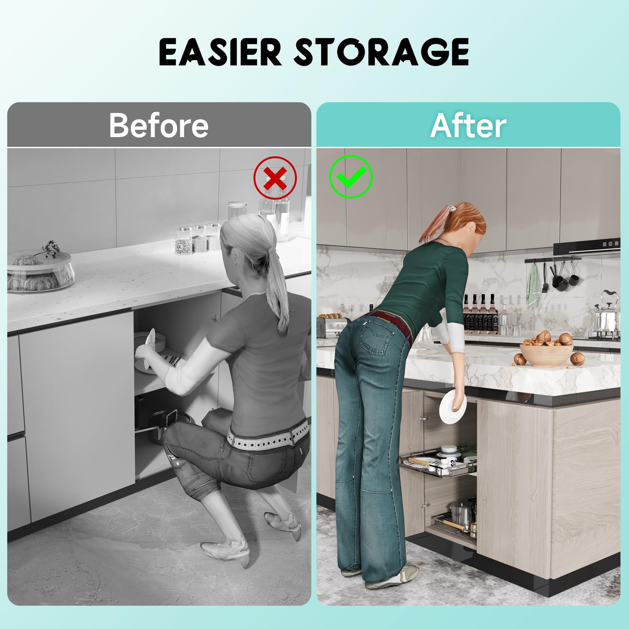jkxoo 2Pack Expandable Pull Out Cabinet Organizer, Adjustable Width:12.3~18.5''W x 22.5''D Under Sink Organizer, Drawer Storage Shelves for Kitchen, Bathroom, Closet, Pantry, Cupboard, Pots, Pans