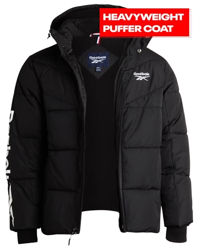 Reebok Men's Winter Jacket - Heavyweight Quilted Puffer Parka Coat - Weather Resistant Ski Jacket for Men (M-XXL), Size Medium, Black