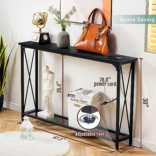 Yoobure Console Tables for Entryway, 47.3", Sofa Entryway Tables Narrow Long, Entry Table with USB Ports, Behind Couch Entrance Hallway Table, with Stable Metal Support, Living Room,