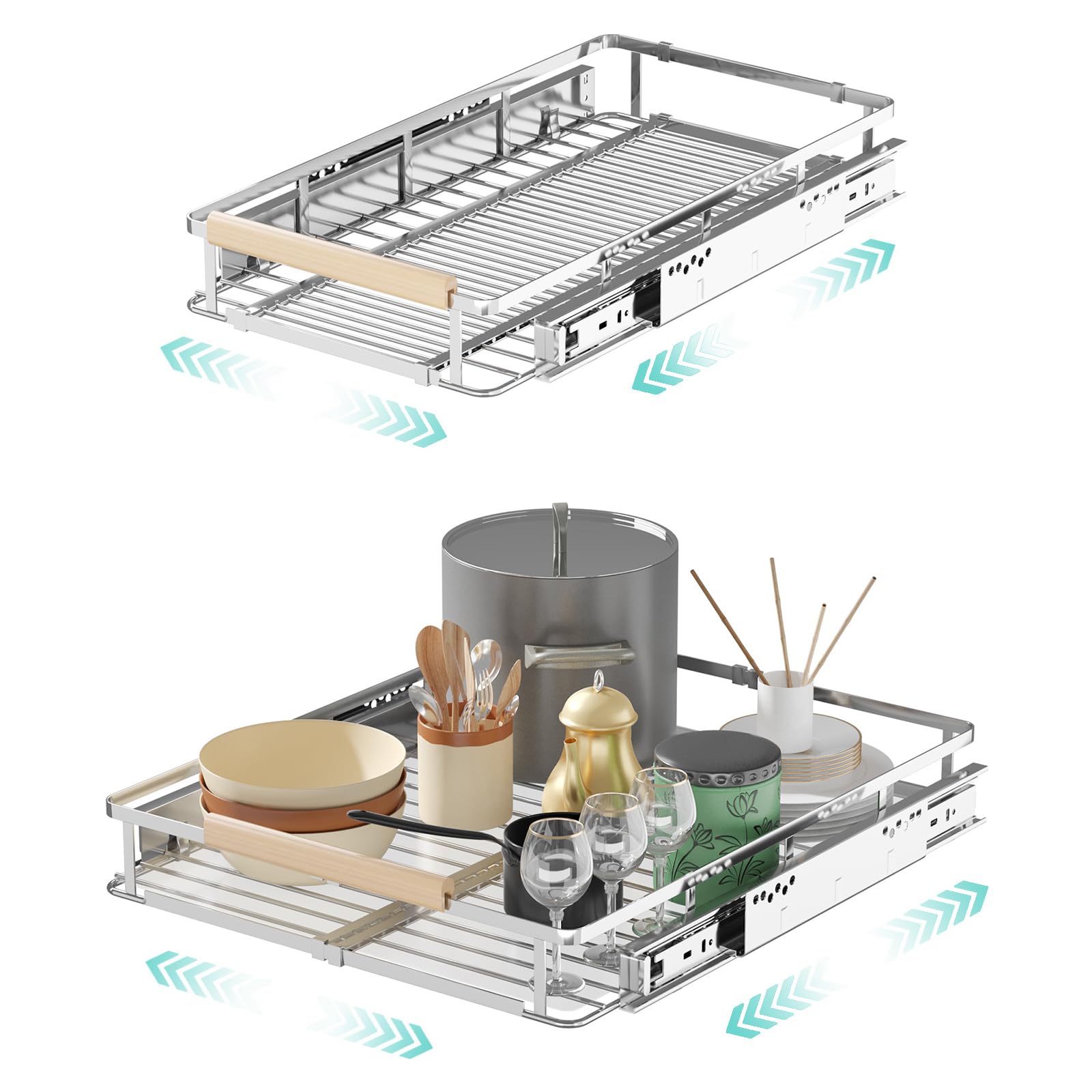 jkxoo 2Pack Expandable Pull Out Cabinet Organizer, Adjustable Width:12.3~18.5''W x 22.5''D Under Sink Organizer, Drawer Storage Shelves for Kitchen, Bathroom, Closet, Pantry, Cupboard, Pots, Pans