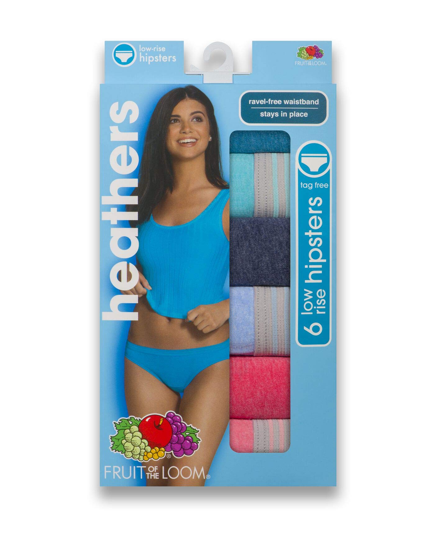 Fruit of the Loom Women's 6 Pack Heather Low-Rise Hipster Panties, Assorted, 8