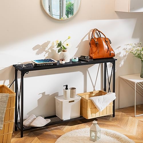 Yoobure Console Tables for Entryway, 47.3", Sofa Entryway Tables Narrow Long, Entry Table with USB Ports, Behind Couch Entrance Hallway Table, with Stable Metal Support, Living Room,
