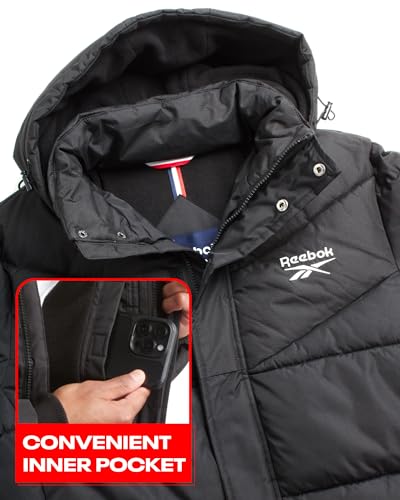 Reebok Men's Winter Jacket - Heavyweight Quilted Puffer Parka Coat - Weather Resistant Ski Jacket for Men (M-XXL), Size Medium, Black