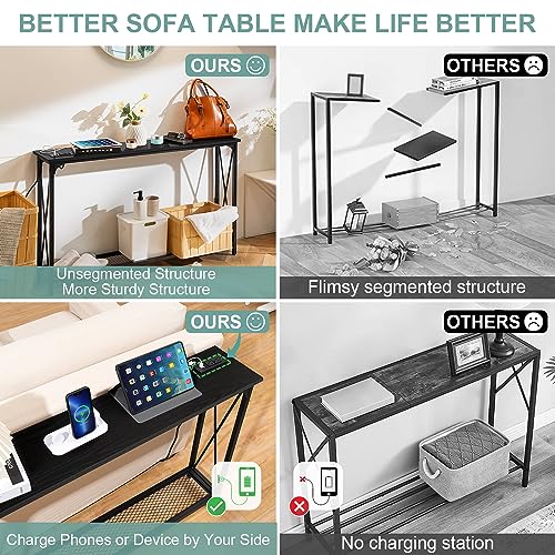 Yoobure Console Tables for Entryway, 47.3", Sofa Entryway Tables Narrow Long, Entry Table with USB Ports, Behind Couch Entrance Hallway Table, with Stable Metal Support, Living Room,