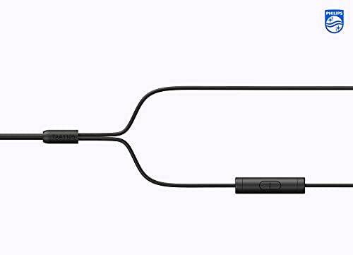 Philips A1105 in-Ear Sports Wired Headphones with Ear Hooks for Secure Fit, Deep bass, in-line Remote Control and Microphone, Sweat-Resistant, 3.5 mm Connector TAA1105BK