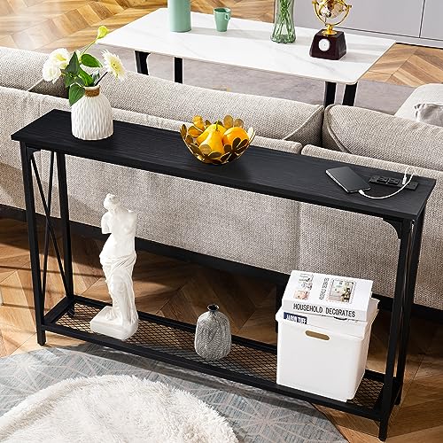 Yoobure Console Tables for Entryway, 47.3", Sofa Entryway Tables Narrow Long, Entry Table with USB Ports, Behind Couch Entrance Hallway Table, with Stable Metal Support, Living Room,