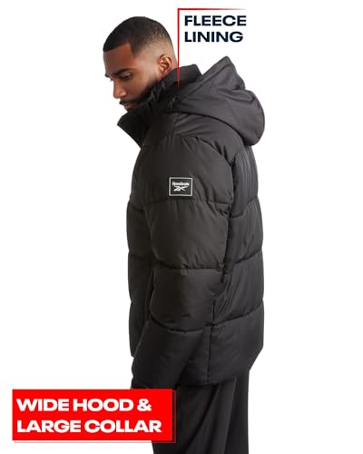 Reebok Men's Winter Jacket - Heavyweight Quilted Puffer Parka Coat - Weather Resistant Ski Jacket for Men (M-XXL), Size Medium, Black