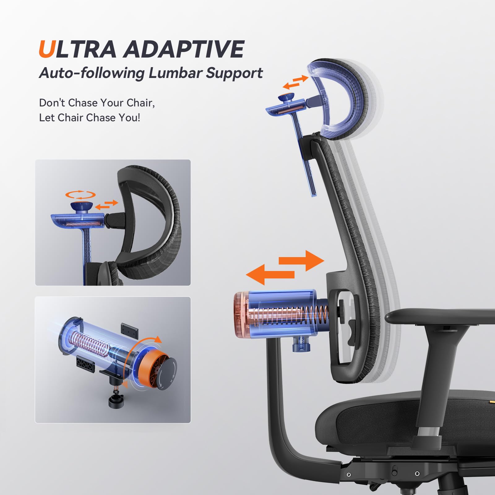 Newtral Ergonomic Chair with Footrest - High Back Desk Chair with Ultra Adaptive Lumbar Support & Auto-Following Headrest, 4D Armrest, Adjustable Seat Depth & Height, Home Office