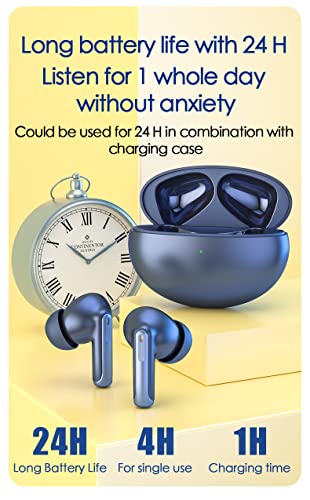 LmtLessDeals Wireless Earbuds Bluetooth Noise Cancelling in-Ear Headphones Waterproof Touch Control Built-in Microphone with Wireless Charging Case… (Silver)