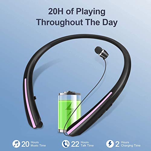 TTSTR Retractable Earbuds Wireless Headset Neckband Sports Noise Cancelling Bluetooth Headphones Stereo Earphones with Mic,Pink