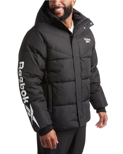 Reebok Men's Winter Jacket - Heavyweight Quilted Puffer Parka Coat - Weather Resistant Ski Jacket for Men (M-XXL), Size Medium, Black