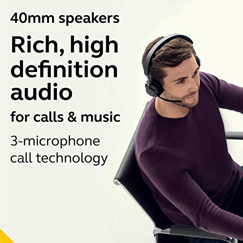 Jabra Evolve2 65 UC Wireless Headphones with Link380c, Stereo, Black – Wireless Bluetooth Headset for Calls and Music, 37 Hours of Battery Life, Passive Noise Cancelling Headphones (Renewed)