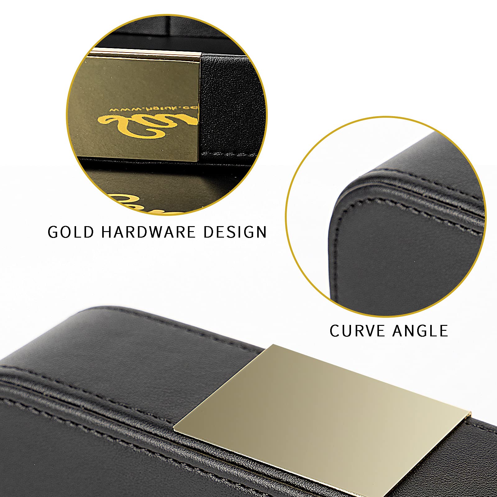 SANZIE Luxury Leather Desktop Storage Small Catchall Organizer Decorative Tray for Entryway Table to Hold Jewelry Watch Cosmetics Keys Phone Wallet, Home & Office Accessories (Metal Glided, Black)