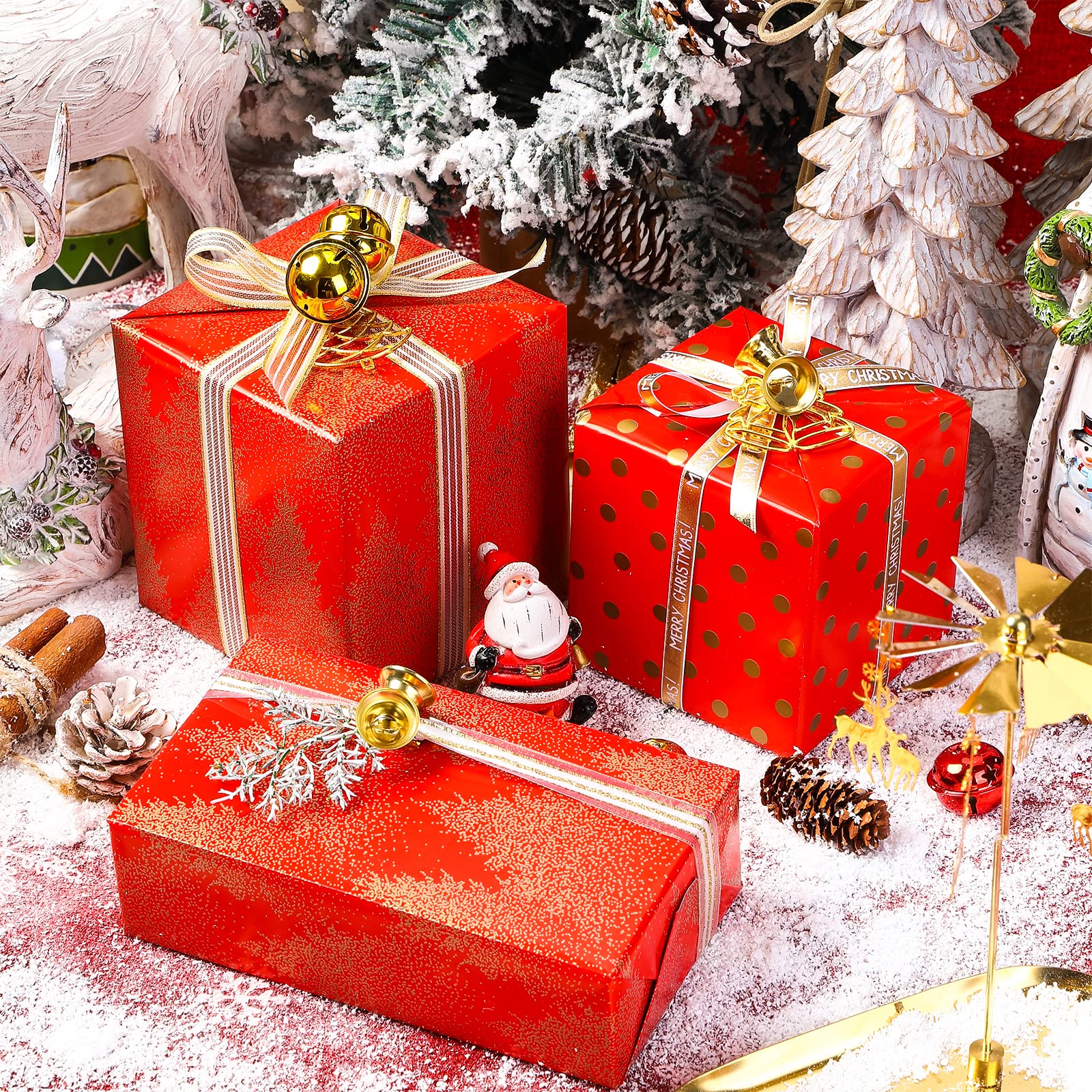 LeZakaa Christmas Gift Wrapping Paper - 12 Folded Sheet with 4 Different Christmas Design in Red (Snowflake, Tree, Dot, Happy Holiday Lettering)- 27.5 x 19.6 inches Per Sheet