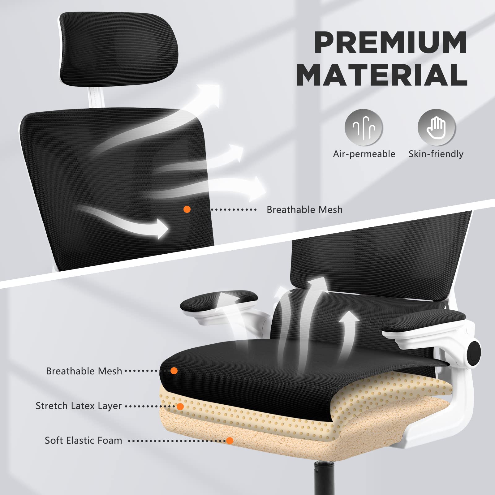 Soontrans Black Ergonomic Office Chair with Lumbar Support Pillow, Mesh Office Chair with Headrest & Adjustable Arms, Rocking Office Desk Chair, Comfortable Ergonomic Chair, Ergo Chair