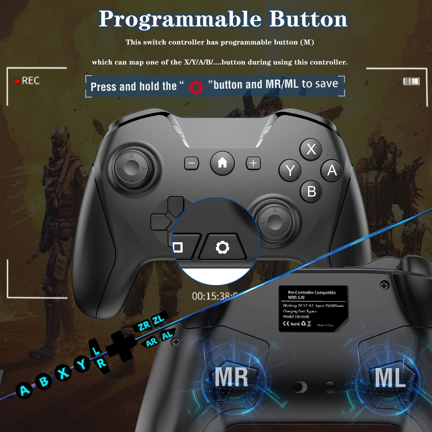 UNIHOW Bluetooth Controller for iPhone/Mobile Phone/Switch/PC/Mac/iPad/Android/Laptop/TV, Switch Pro Controller Gamepad Joystick for Apple Arcade MFi Games With Clip, Backbone and Trigger Keys