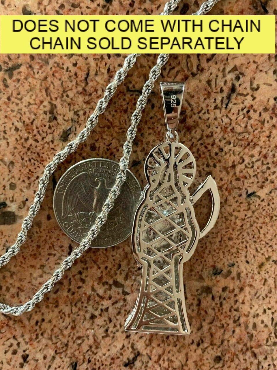 Solid 925 Sterling Silver - Large Men's Grim Reaper Death Pendant - Iced Santa Muerte Piece - Great Necklace (gold-plated-silver)