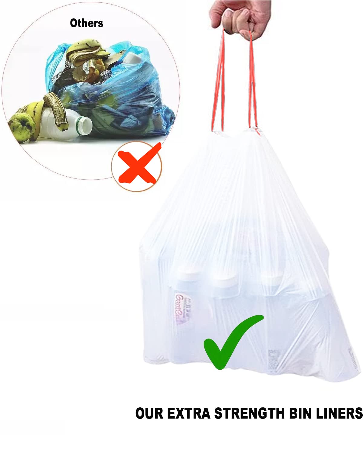 BEIDOU-PAC Trash Bags 13 Gallon Drawstring, 50 Count Garbage Bags, Tall Kitchen Trash Bags, Odorless & Extra Strength White Plastic Food Scrap Bag for Home Office Bathroom Kitchen Bins