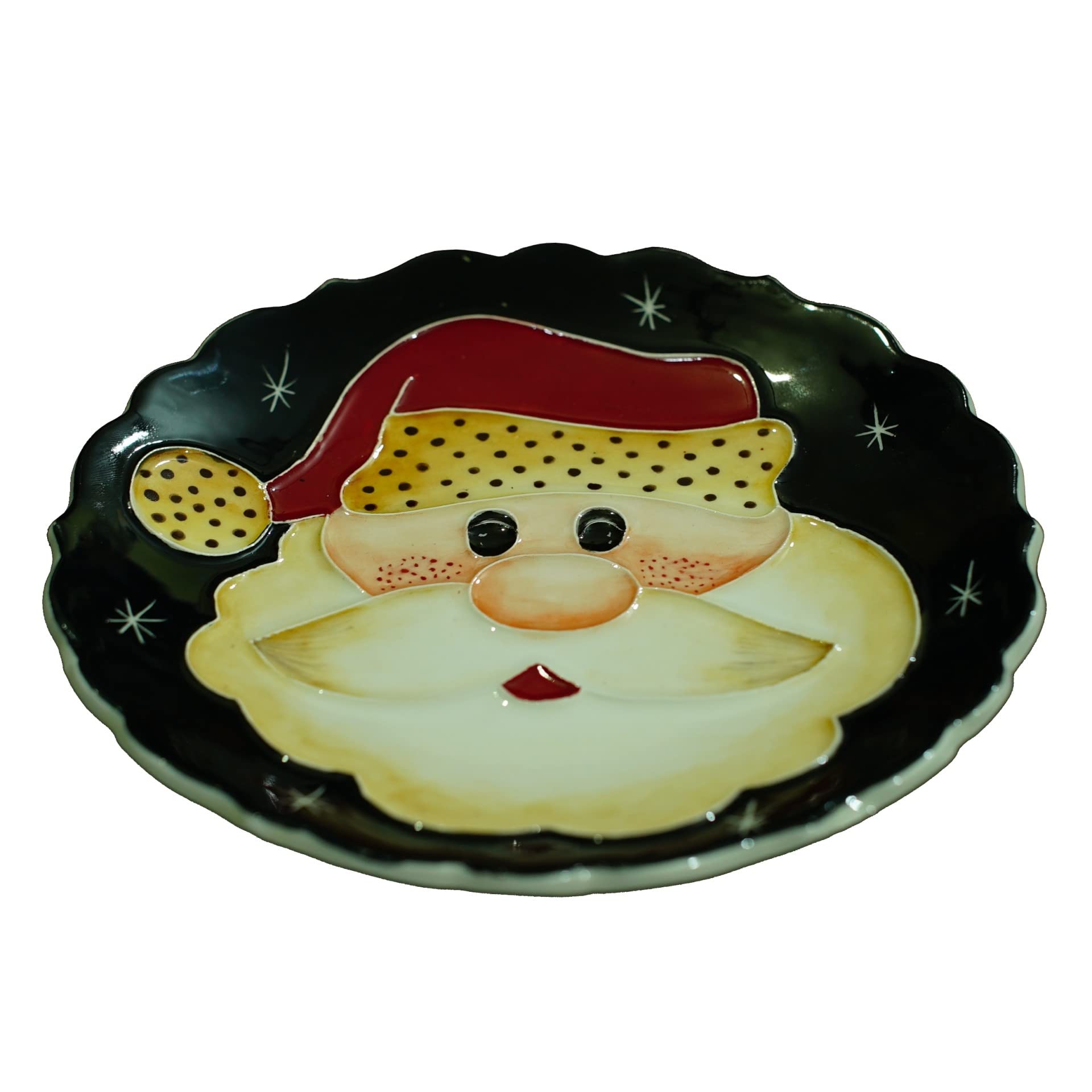 Anka Handcrafts - Christmas Home Decors – Tonton Santa Claus - Handmade & Handpainted Ceramic Plates with Unique Embossed Surface – w Navy Int. Velvet Case – Christmas for Homes 775