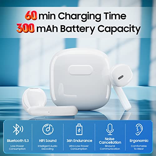 True Wireless Earbuds Bluetooth 5.0 Headphones with Wireless Charging Case 36H Play Time, IPX6 Waterproof Earphones Stereo with Microphone, In-Ear Noise Cancelling Earbuds For Working Sports Phones