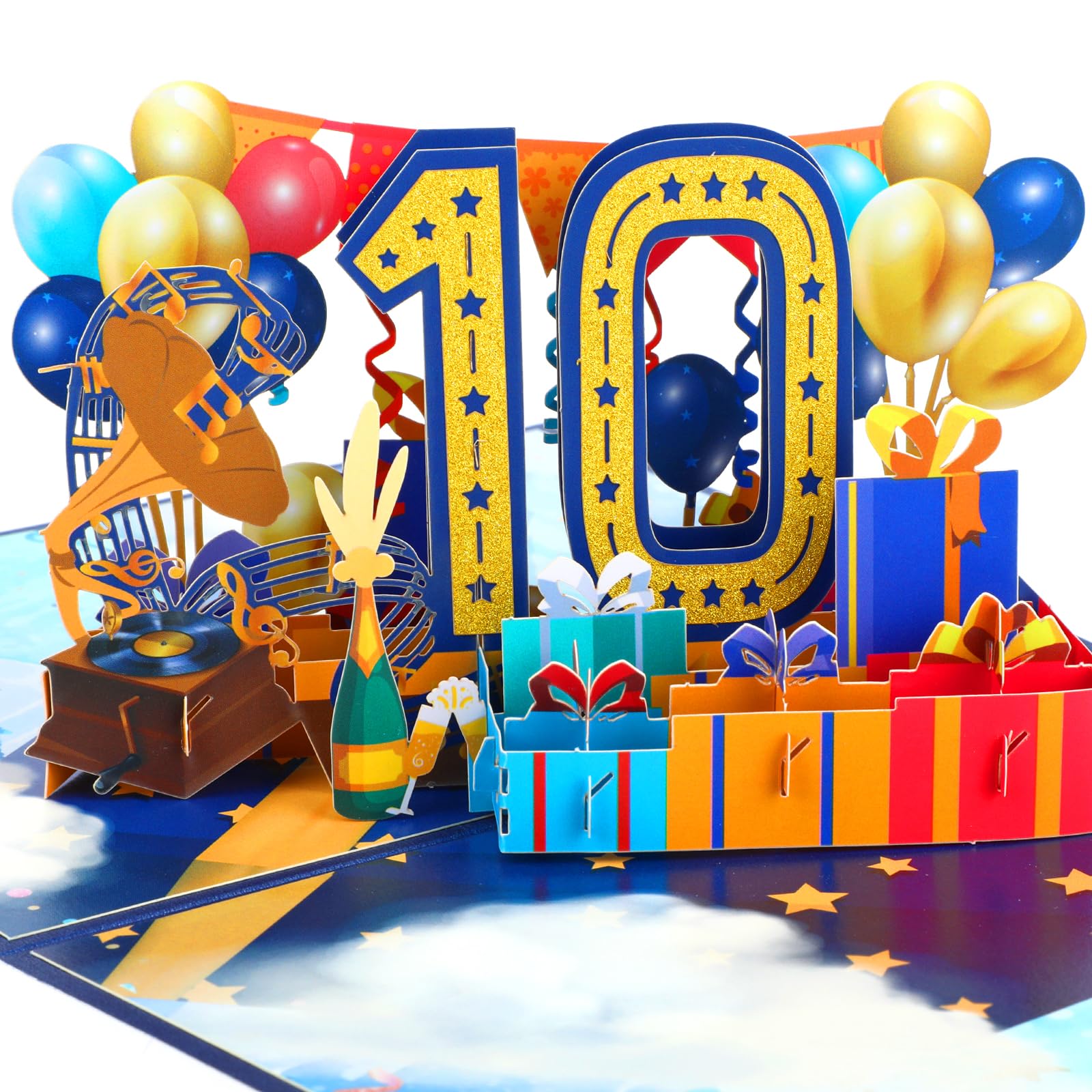 3D Pop Up Birthday Cards, Anniversary Card Happy Birthday Card Postcards Pop up Greeting Cards Birthday Gift Greeting Card for Women Men Kids Husband Wife Mom Dad Daughter Sister Friends (10 Years)