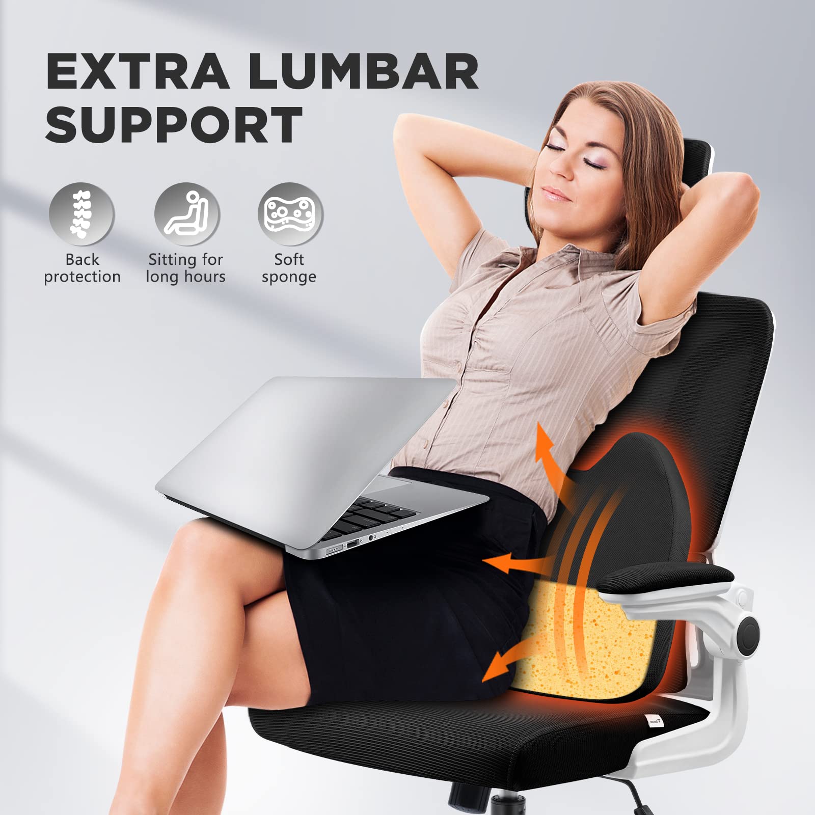 Soontrans Black Ergonomic Office Chair with Lumbar Support Pillow, Mesh Office Chair with Headrest & Adjustable Arms, Rocking Office Desk Chair, Comfortable Ergonomic Chair, Ergo Chair