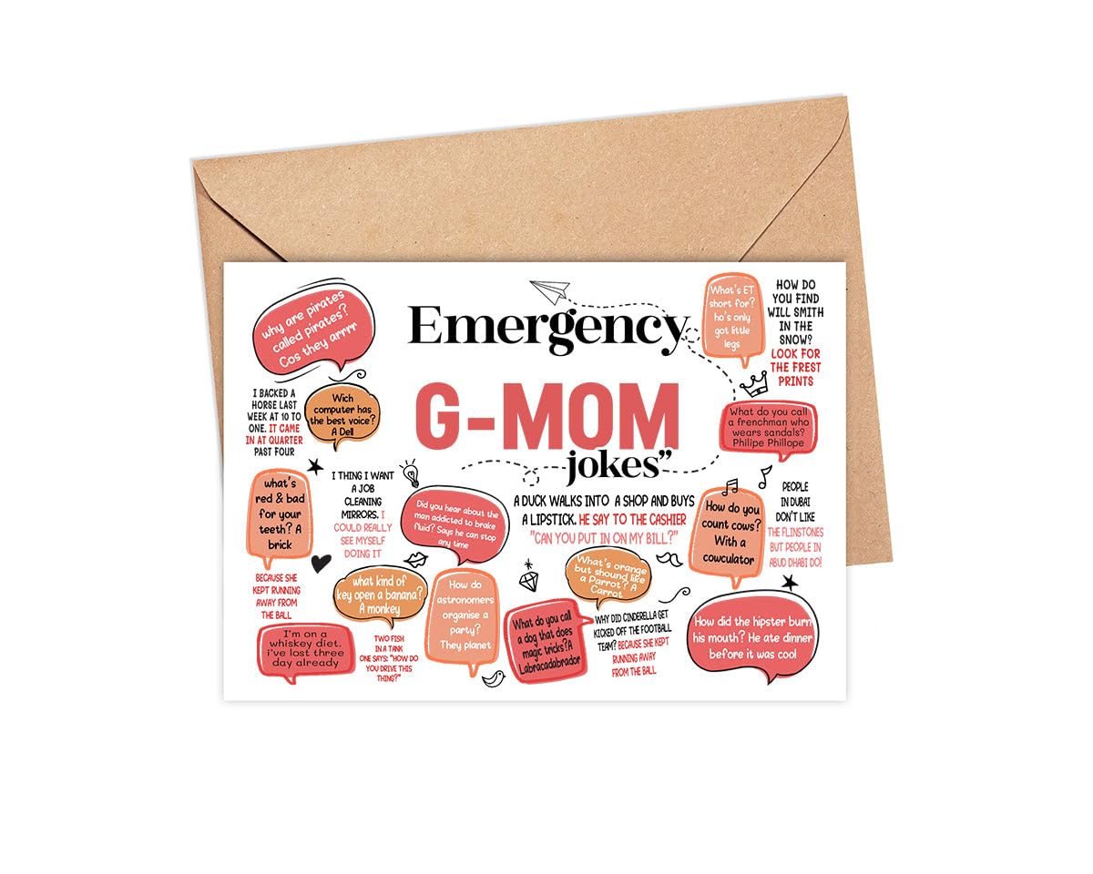 PTDShops Funny Mothers Day Card G-Mom - Humorous Birthday Card - Hilarious Emergency G-Mom Jokes - Mother's Day Card - Funny Anniversary Card - Greeting Card - Birthday Gift For G-Mom