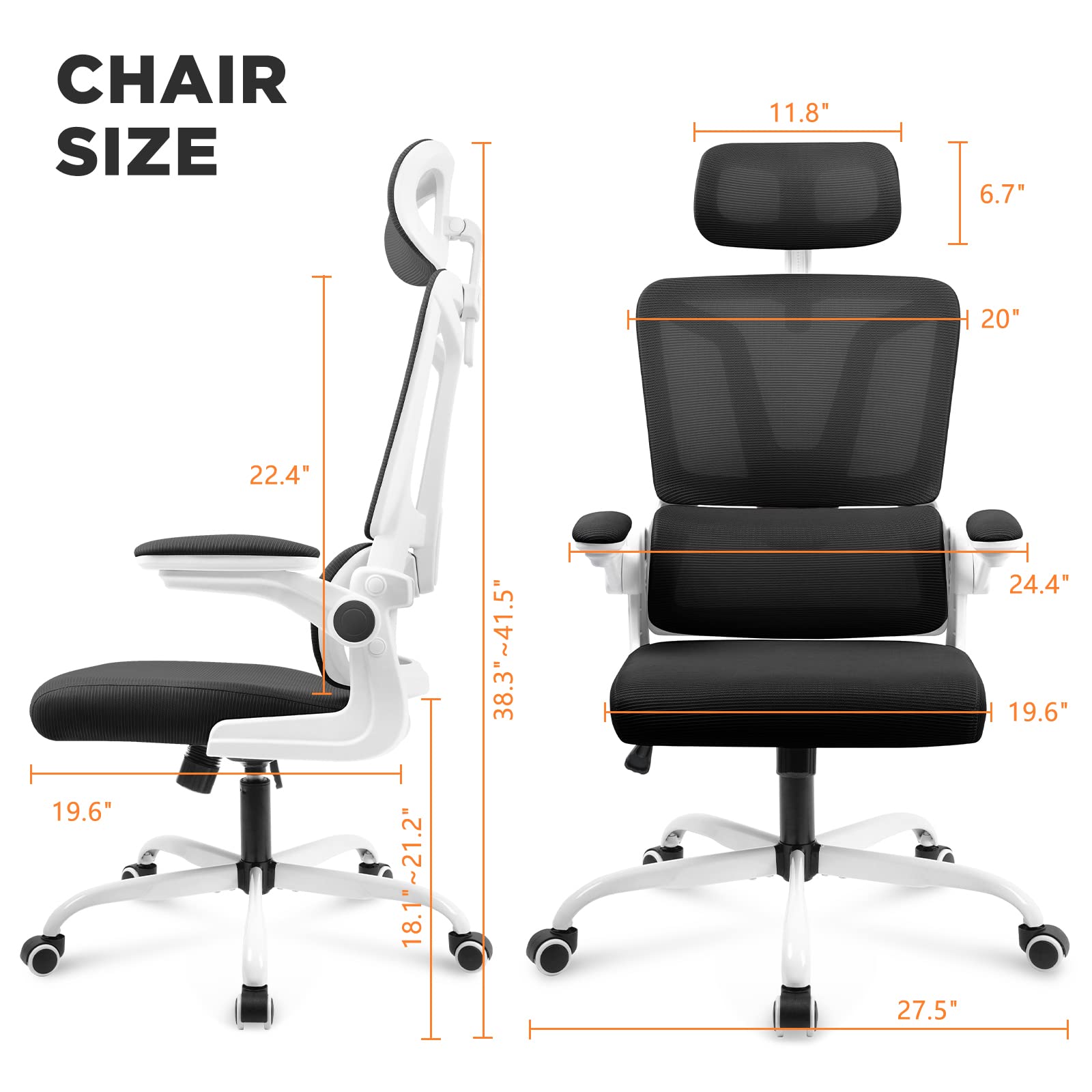Soontrans Black Ergonomic Office Chair with Lumbar Support Pillow, Mesh Office Chair with Headrest & Adjustable Arms, Rocking Office Desk Chair, Comfortable Ergonomic Chair, Ergo Chair