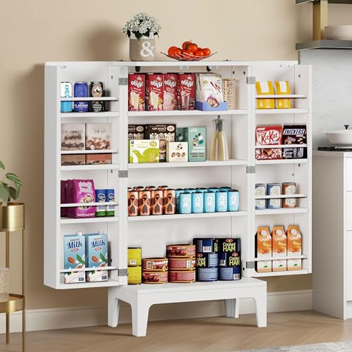 DWVO 43" Kitchen Pantry Storage Cabinet, Pantry Cabinet with Doors and Shelves, Buffet Cupboards Sideboard for Kitchenļ¼Living Room and Dining Room, White