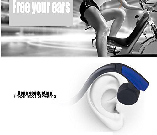 New Bone Conduction Headphones with Microphone Stereo Open-Ear Sport Headphone with Noise Reduction Microphone (Blue)