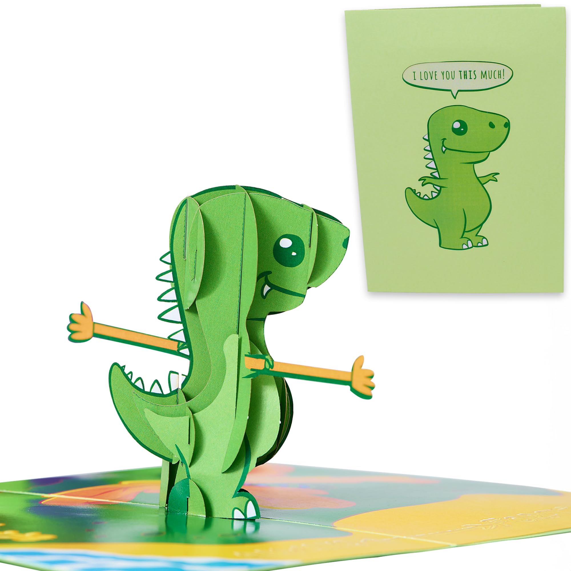 Dirty Pop Cards,T-Rex "I Love You This Much" 3D Popup Greeting Card,Anniversary, Valentines Day, Birthday Cards for Husband, Wife, Boyfriend, Girlfriend, BFF and More, 1 Notepaper, 1 Envelope