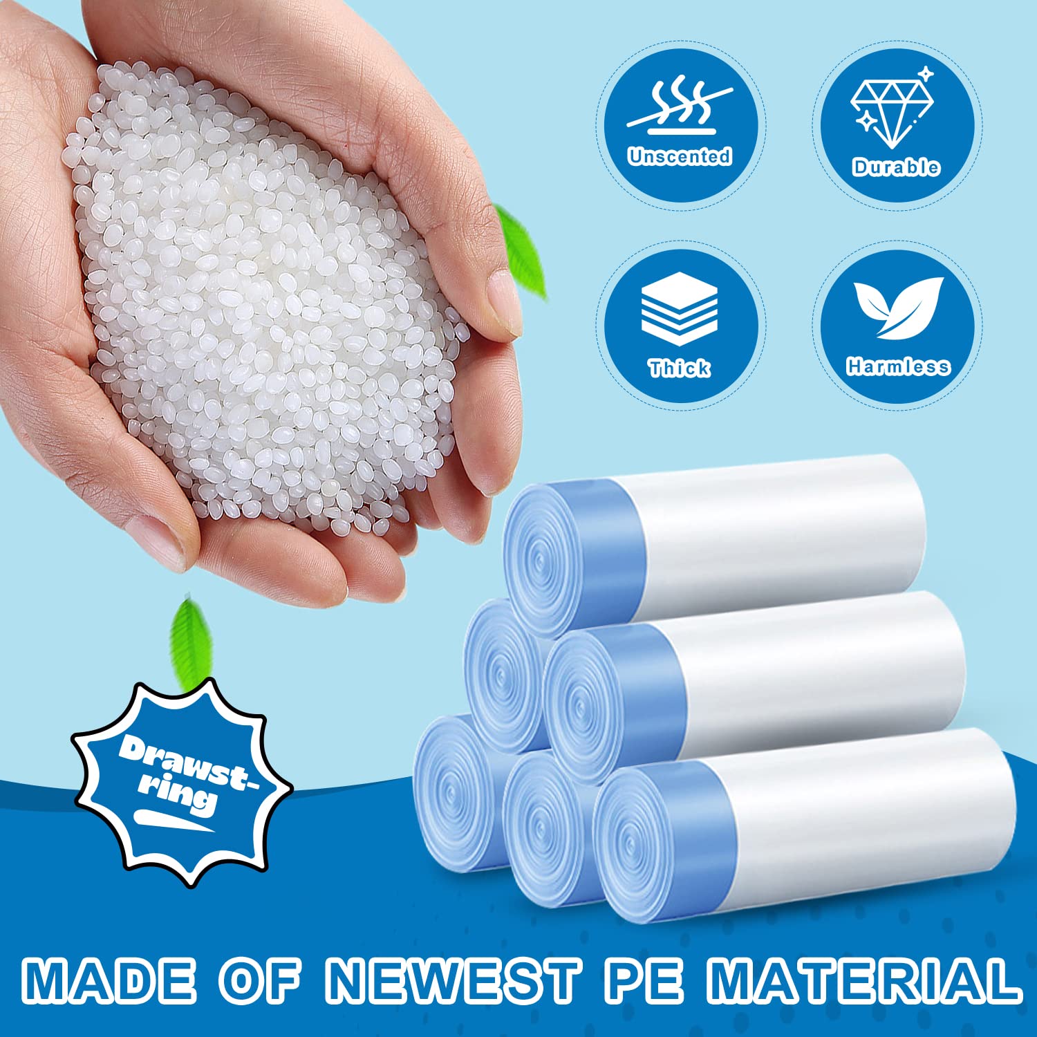 T.FORING 8 Gallon Trash Bags Drawstring 1.2 Mil - 100 Count White Medium Garbage Bags Unscented, 30 Liter Thick Plastic Trash Can Liners for Home Kitchen Bathroom
