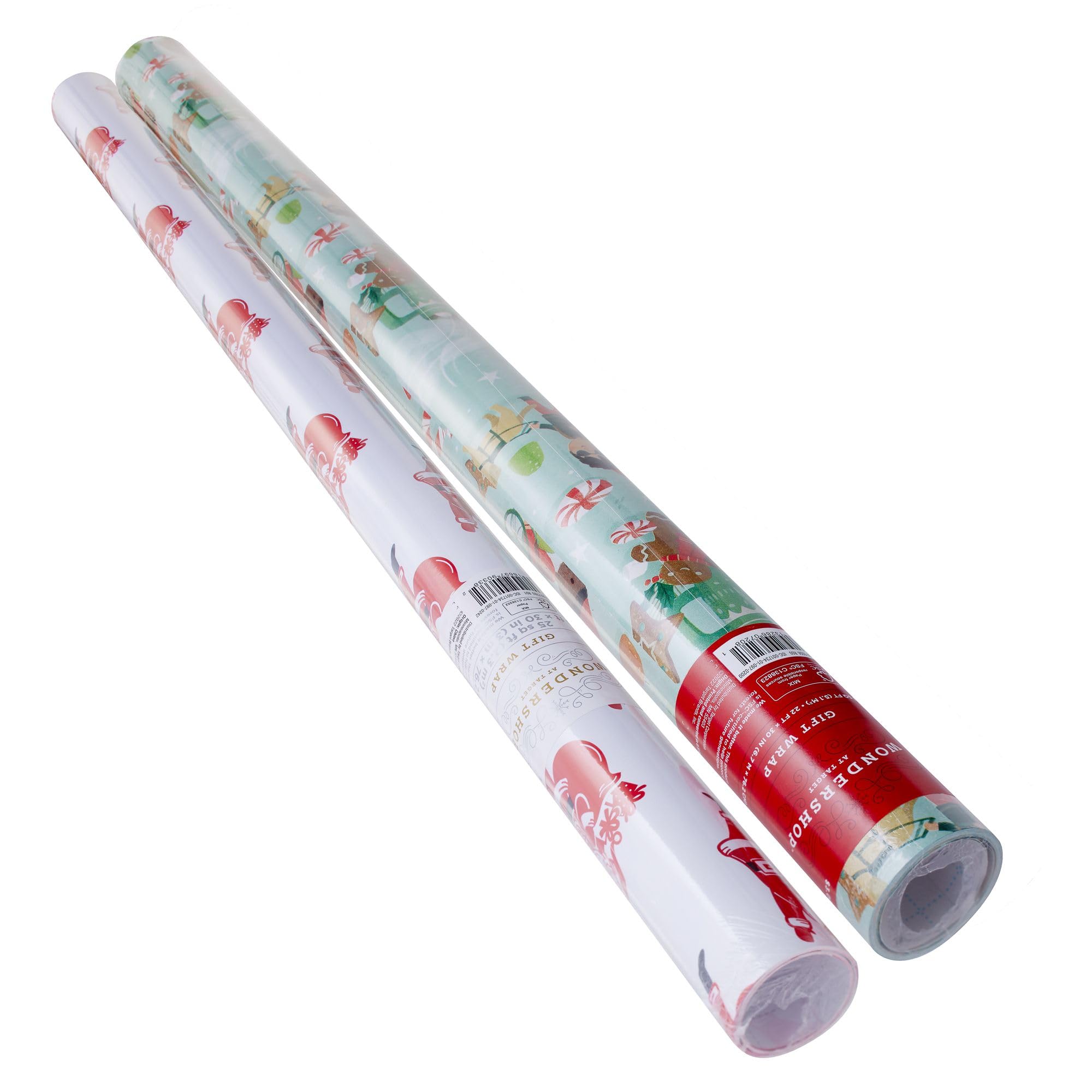 Green Sky Christmas Holiday Wrapping Paper with Santa and Elves Design, 50 Sq. Ft Total (30 ft W x 22 in L) (2 Rolls)
