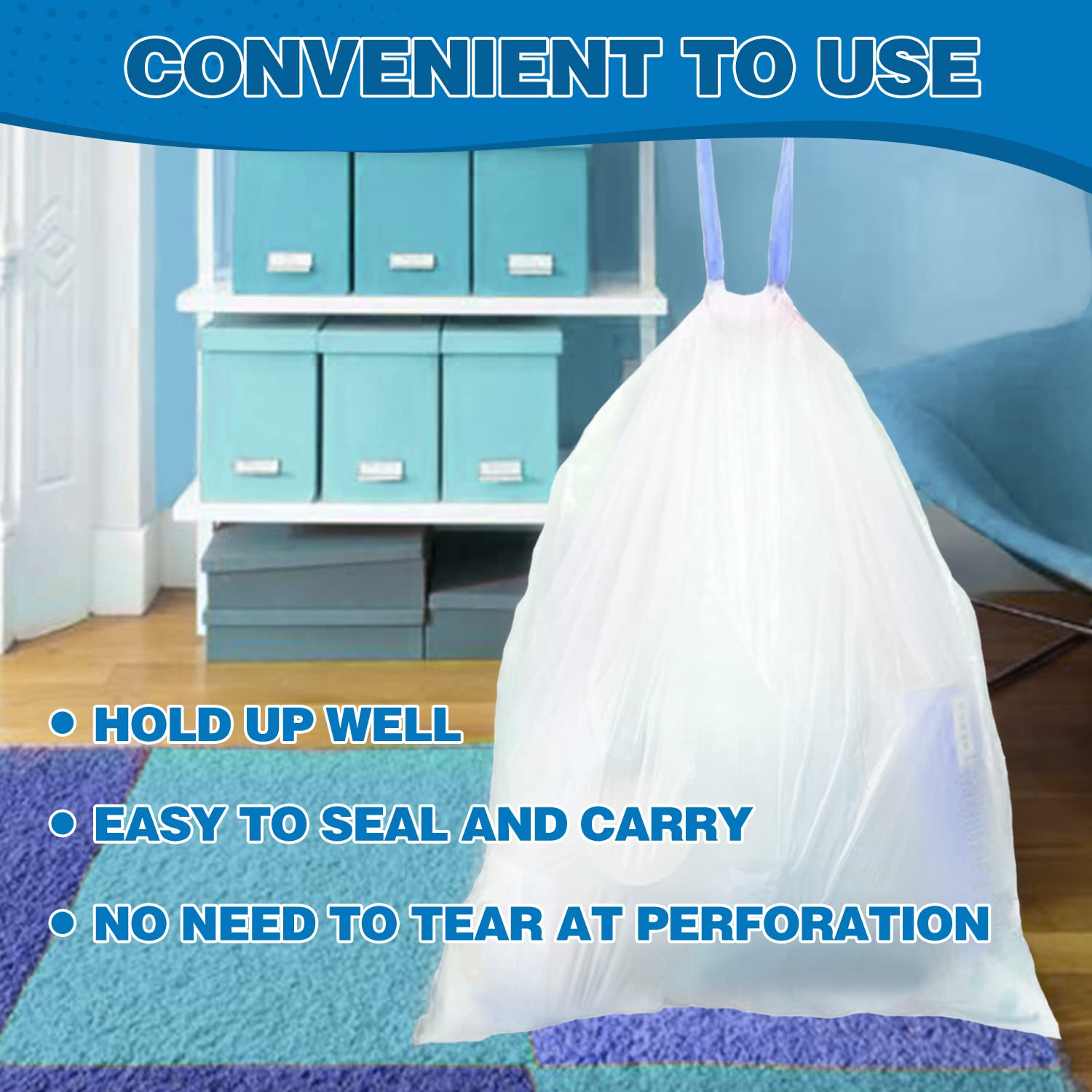 T.FORING 8 Gallon Trash Bags Drawstring 1.2 Mil - 100 Count White Medium Garbage Bags Unscented, 30 Liter Thick Plastic Trash Can Liners for Home Kitchen Bathroom