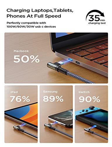 AINOPE 100W USB C to USB C Cable 2-Pack 6.6ft, USBC to USBC Fast Charging Cable Rigth Angle PD4.0/QC5.0 5A Type C to Type C USB C Cable Compatible with MacBook Pro 2021, iPad Pro 2021, Galaxy S22
