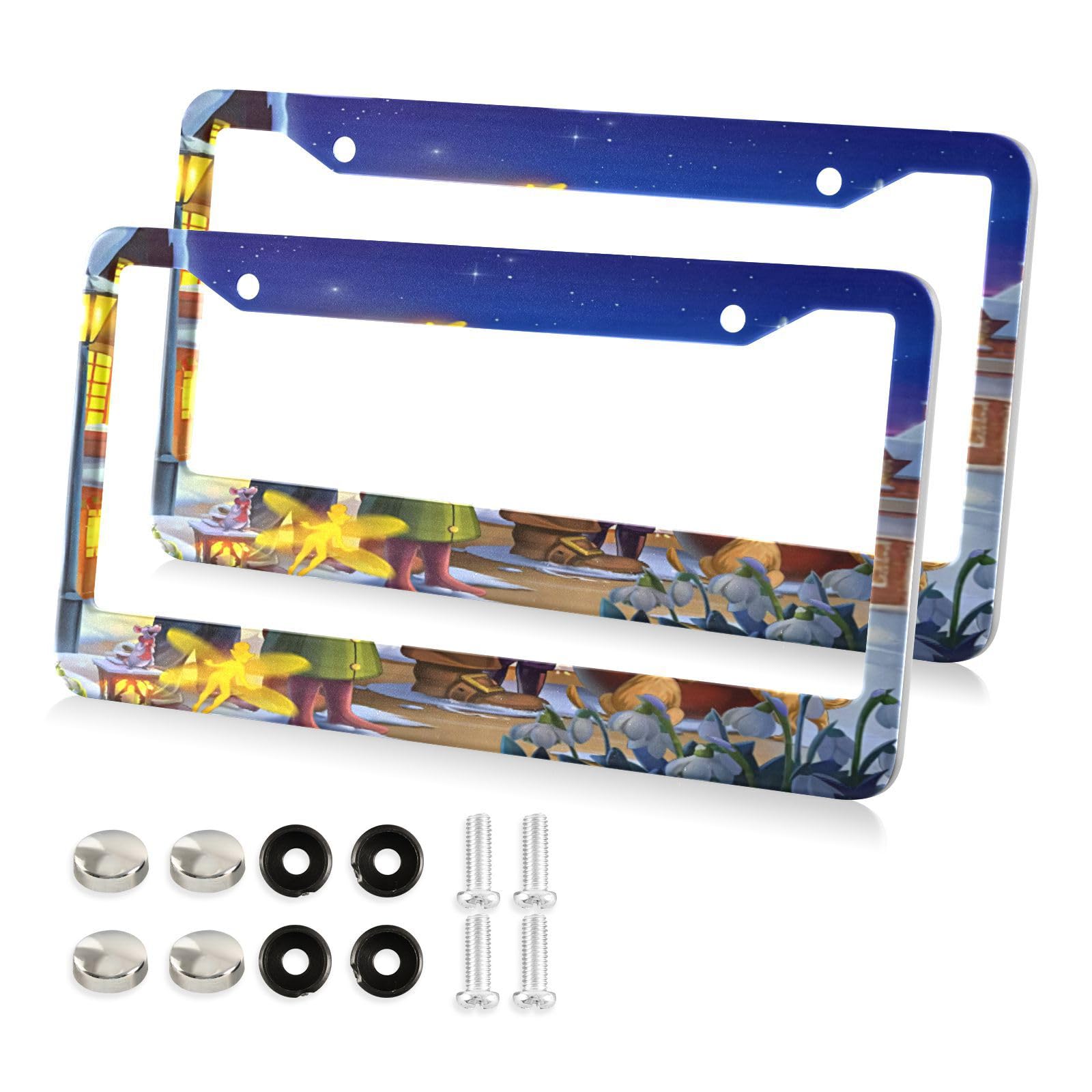 YETTASBIN Christmas Santa Claus License Plate Frames, Decorative License Plate Covers, 2 Packs Universal Aluminum Tag Frame with 2 Holes & Screw Caps for Front and Rear Car Tags, Round Hole