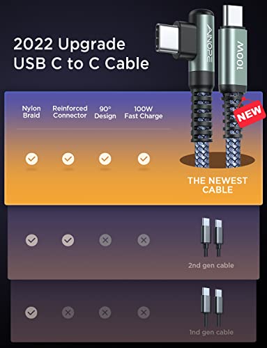 AINOPE 100W USB C to USB C Cable 2-Pack 6.6ft, USBC to USBC Fast Charging Cable Rigth Angle PD4.0/QC5.0 5A Type C to Type C USB C Cable Compatible with MacBook Pro 2021, iPad Pro 2021, Galaxy S22