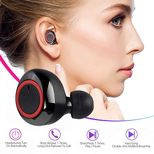 Wireless Earbuds Bluetooth,Y50 Bluetooth 5.0 Button Control Noise Cancelling Wireless Charging in-Ear Built-in Mic Headset Premium Deep Bass for Sport White Black One Size
