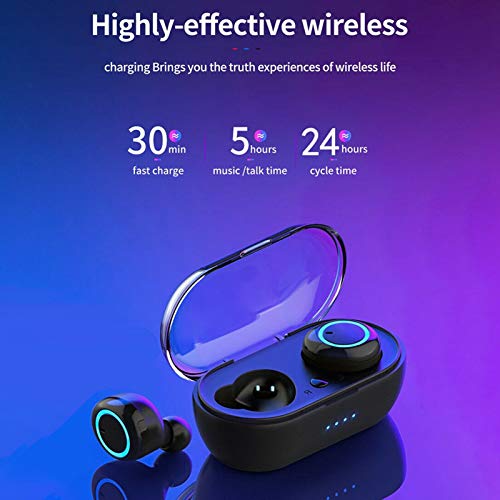Wireless Earbuds Bluetooth,Y50 Bluetooth 5.0 Button Control Noise Cancelling Wireless Charging in-Ear Built-in Mic Headset Premium Deep Bass for Sport White Black One Size