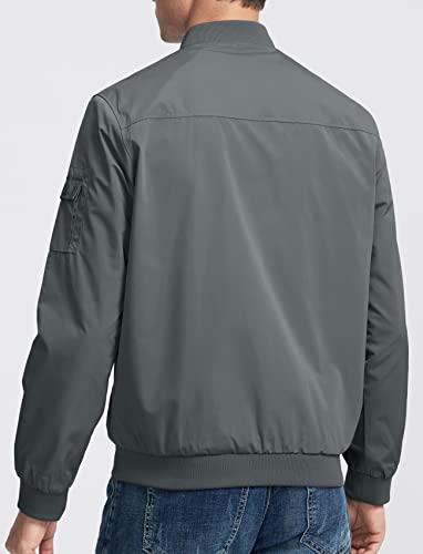 Pudolla Men's Bomber Jackets With 5 Pockets Lightweight Windbreaker Jackets For Men Outwear Casual Jacket Coat for Golf(dark grey L)