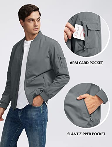 Pudolla Men's Bomber Jackets With 5 Pockets Lightweight Windbreaker Jackets For Men Outwear Casual Jacket Coat for Golf(dark grey L)