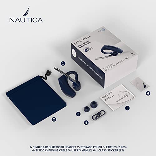 Nautica T80 Single Ear Bluetooth Headset, Office Bluetooth Headset, Wireless Earpiece for Cell Phone, Hands-Free Earphone with Microphone to Call On-The-Go, Compatible with iPhone & Android Phones